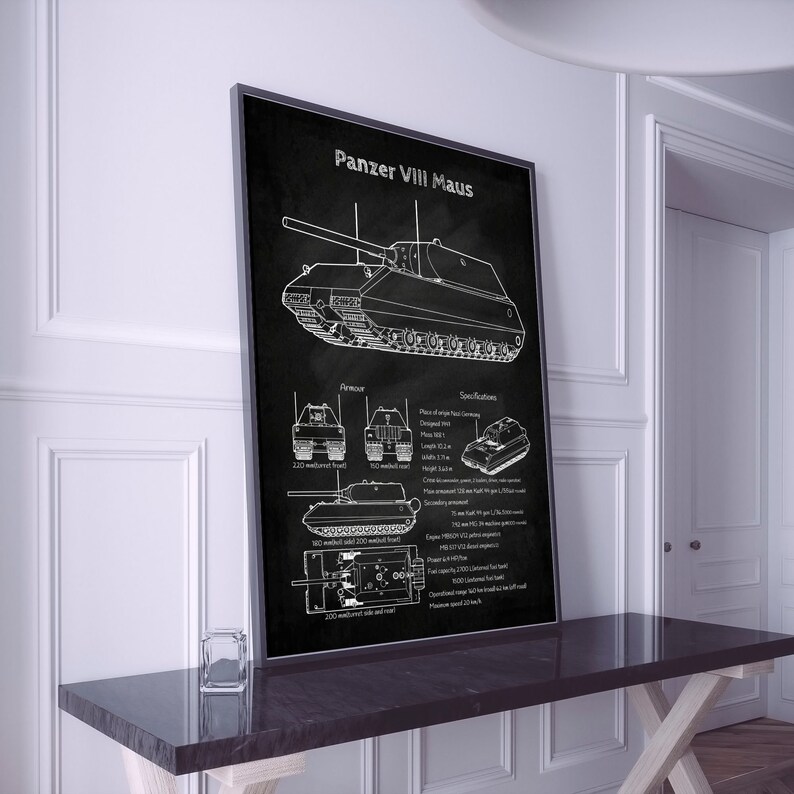 Panzer VIII Maus Tank Blueprint Poster - WW2 German Super Heavy Tank ...
