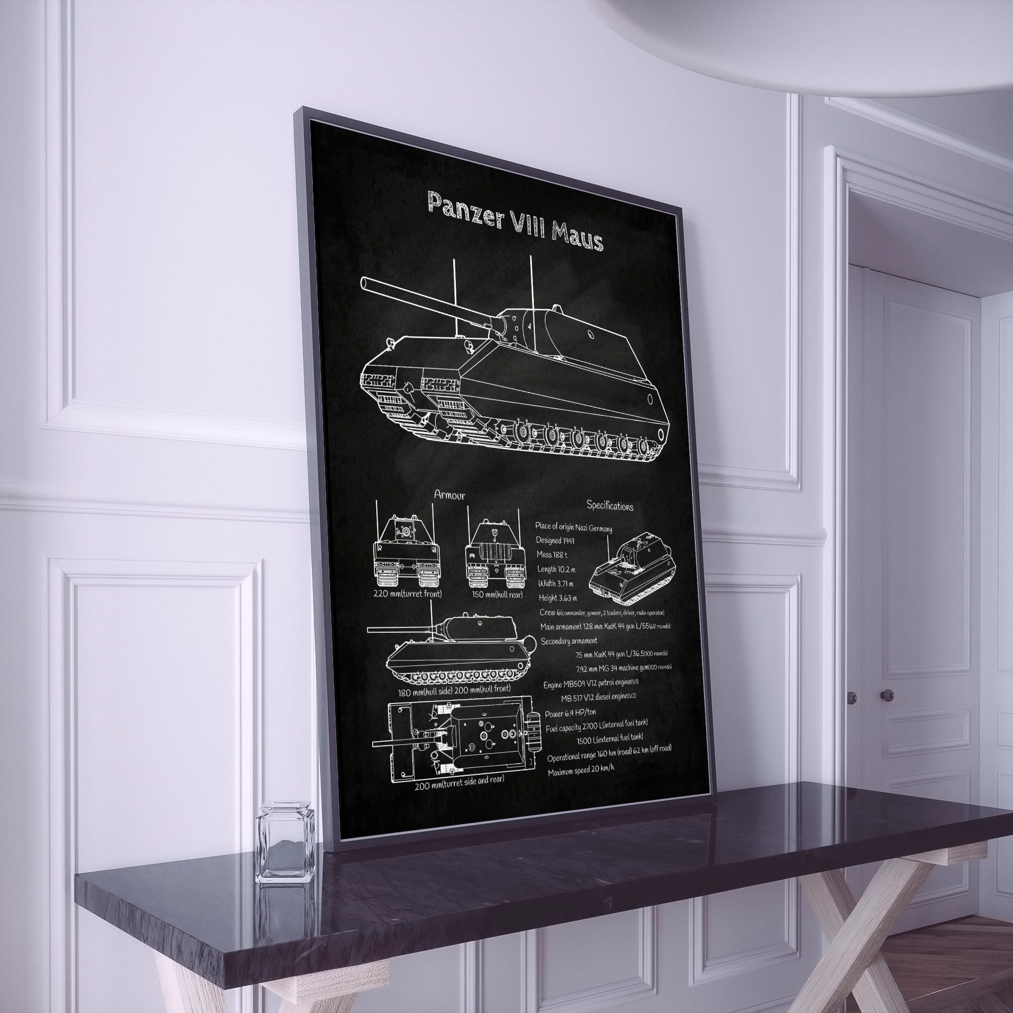 Panzer VIII Maus Tank Blueprint Poster - WW2 German Super Heavy Tank ...