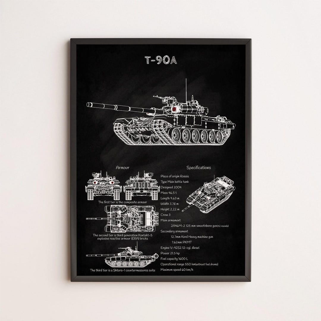 T-90A Main Battle Tank Blueprint Poster – Detailed Military Wall Art ...