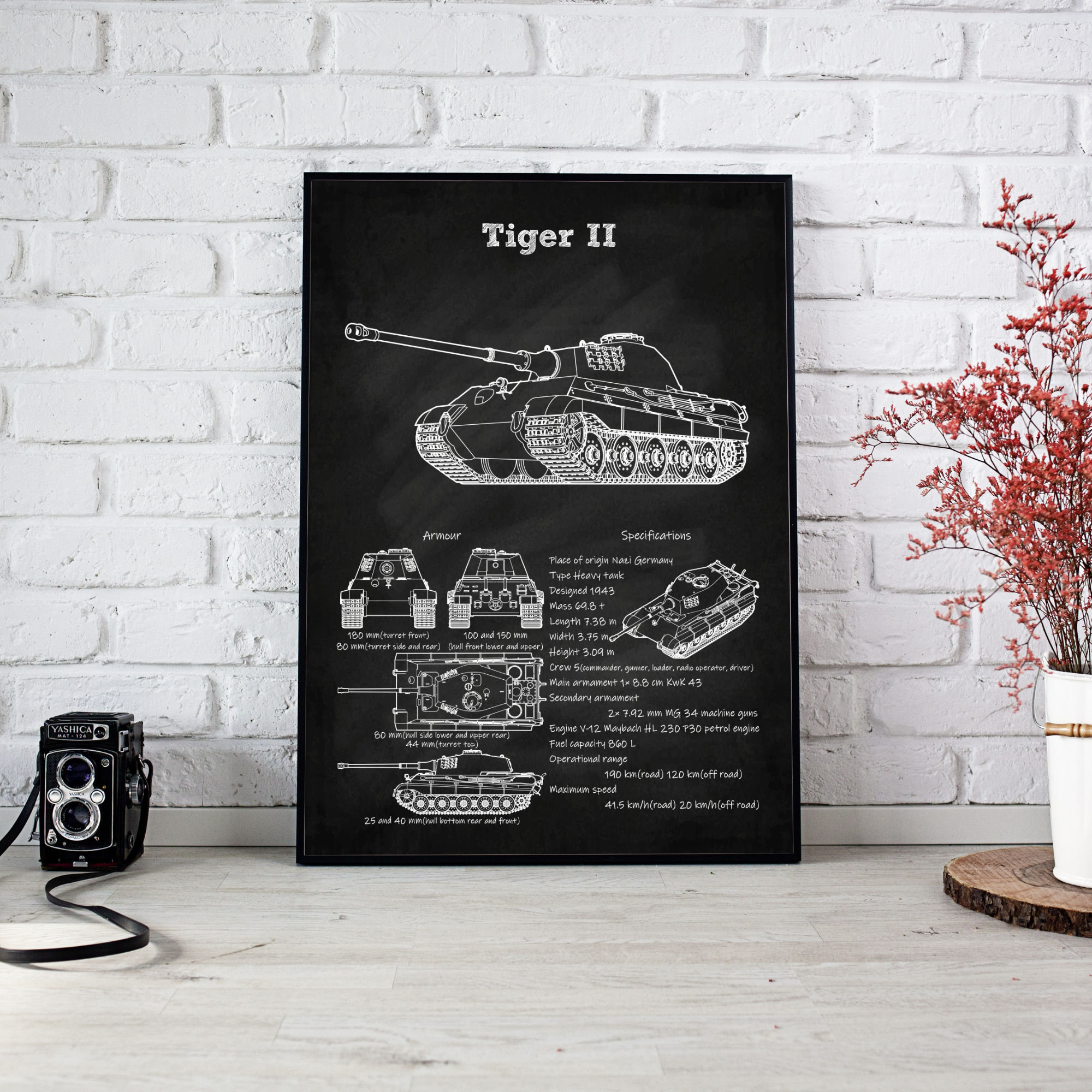 King Tiger II German Heavy Tank WW2 Blueprint Wooden Framed Poster - Etsy