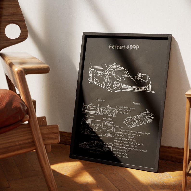 Ferrari 499P Blueprint Poster – Le Mans Hypercar Wall Art, Racing ...