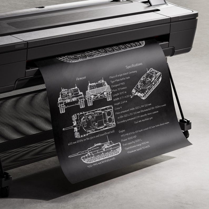 Leopard 2 Tank Blueprint Poster - Military Wall Art - Tank Enthusiast ...