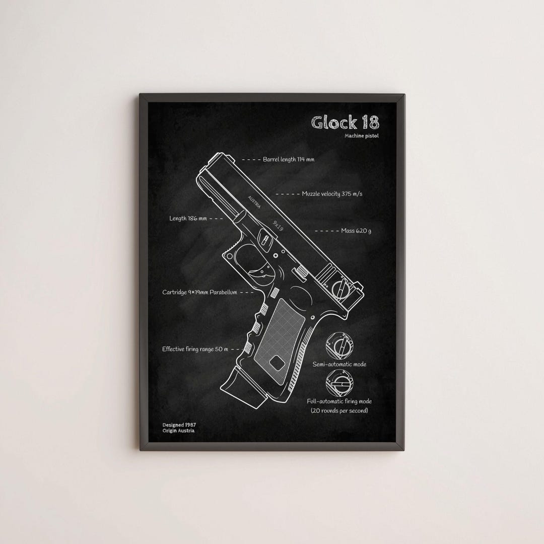 Glock G18 Pistol Blueprint Poster Wall Art - Etsy