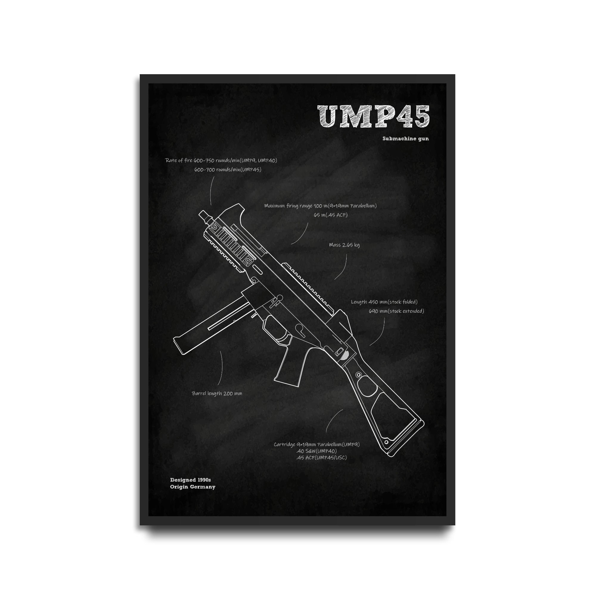 Germany UMP45 Submachine Gun Weapon Blueprint Wooden Framed Poster - Etsy