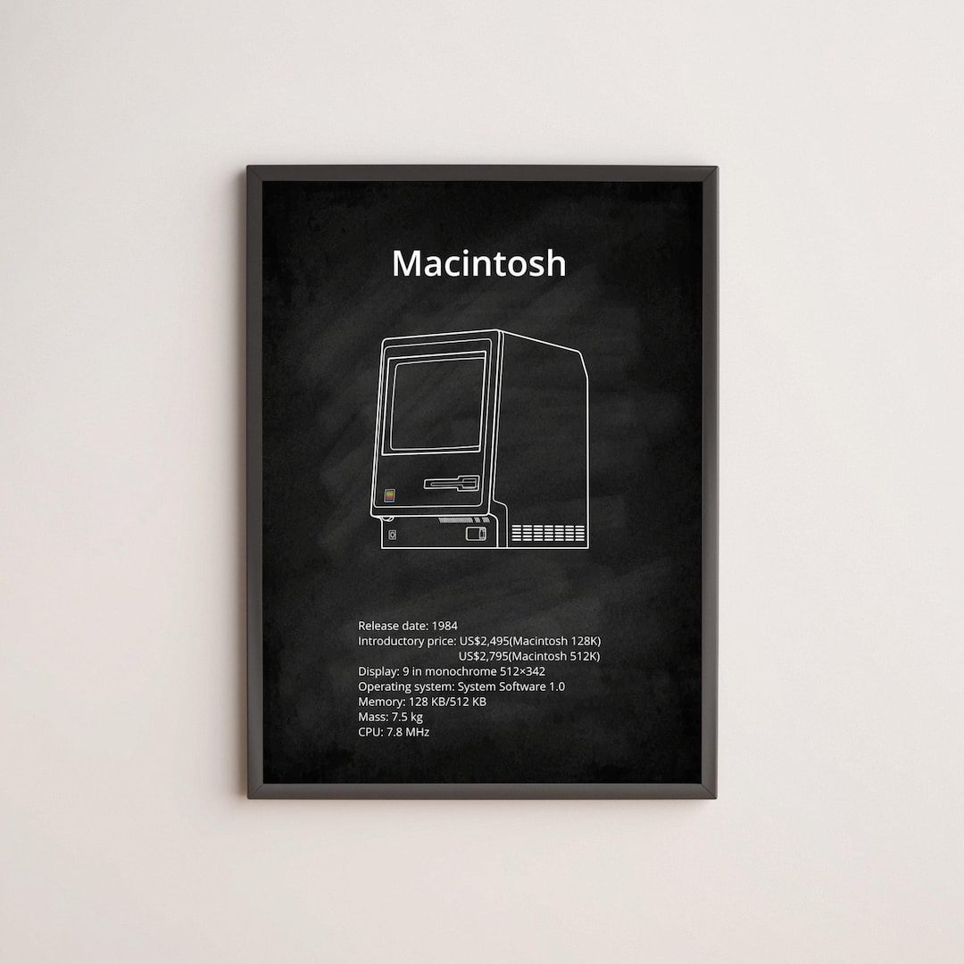 Apple Macintosh Blueprint Poster | Vintage Computer Wall Art for Retro ...