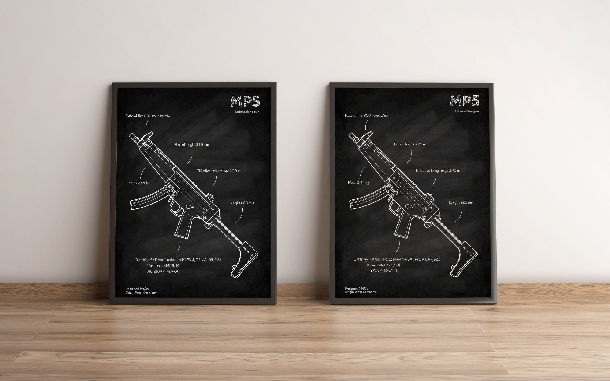 German MP5 Submachine Gun Blueprint Poster Wall Art - Etsy