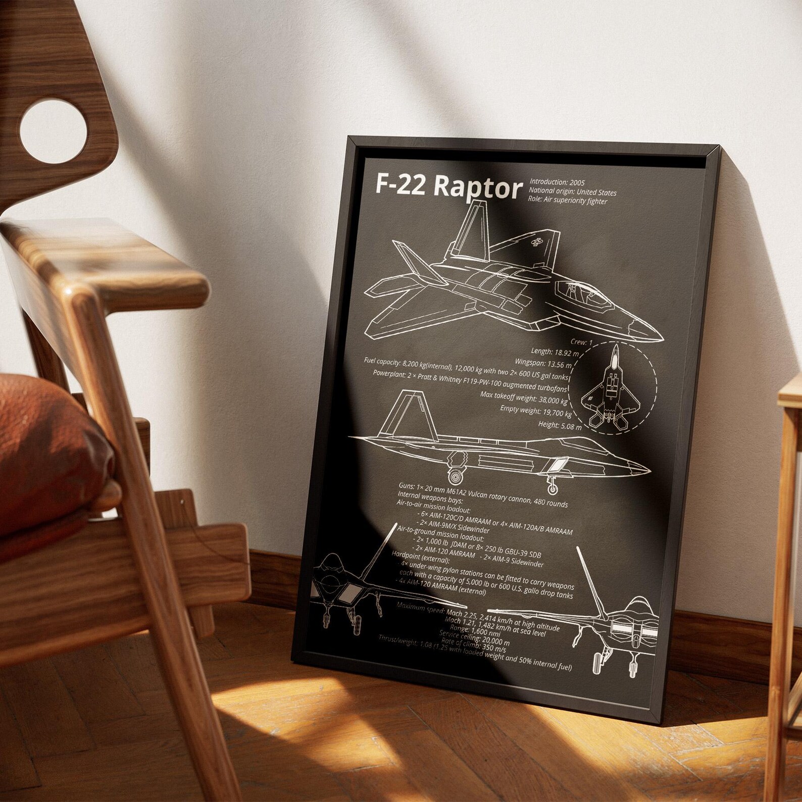 F-22 Raptor Blueprint Poster | Stealth Fighter Jet Wall Art for ...