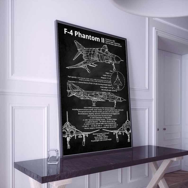 Mcdonnell Douglas F-4 Phantom II Fighter Aircraft Blueprint Poster Wall ...