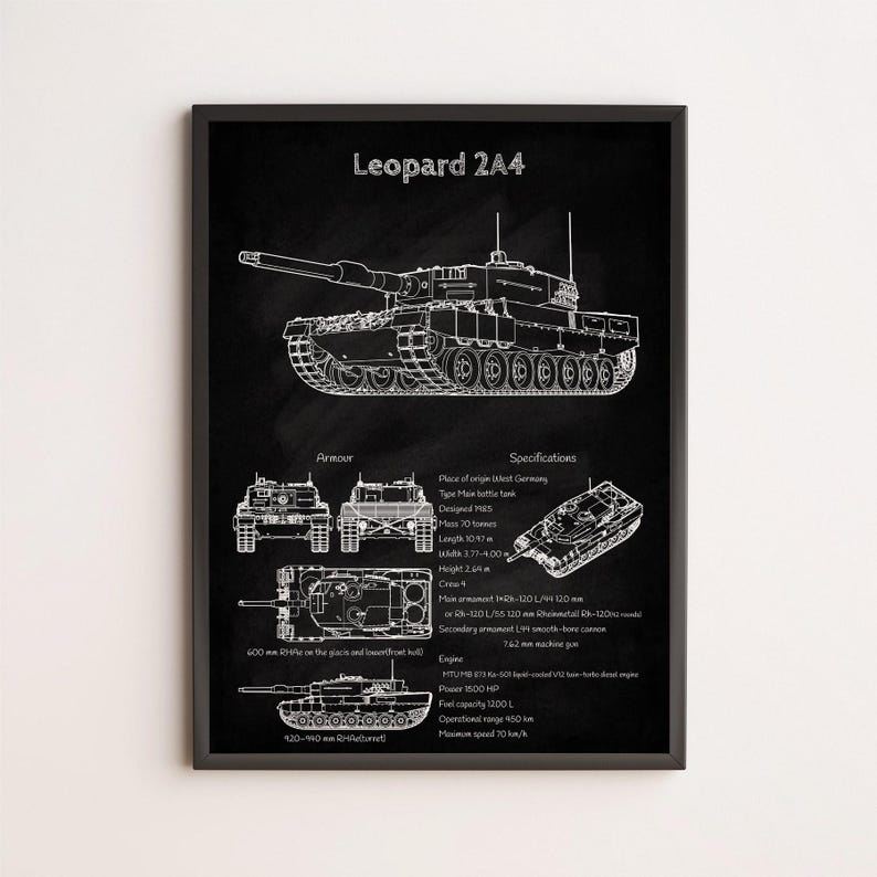 Leopard 2 Tank Blueprint Poster - Military Wall Art - Tank Enthusiast ...