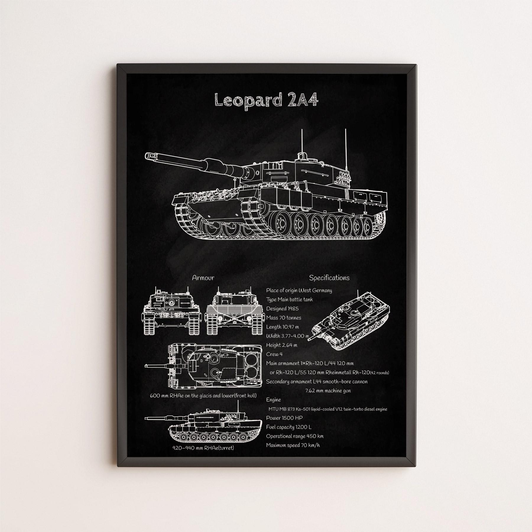 Leopard 2 Tank Blueprint Poster - Military Wall Art - Tank Enthusiast ...