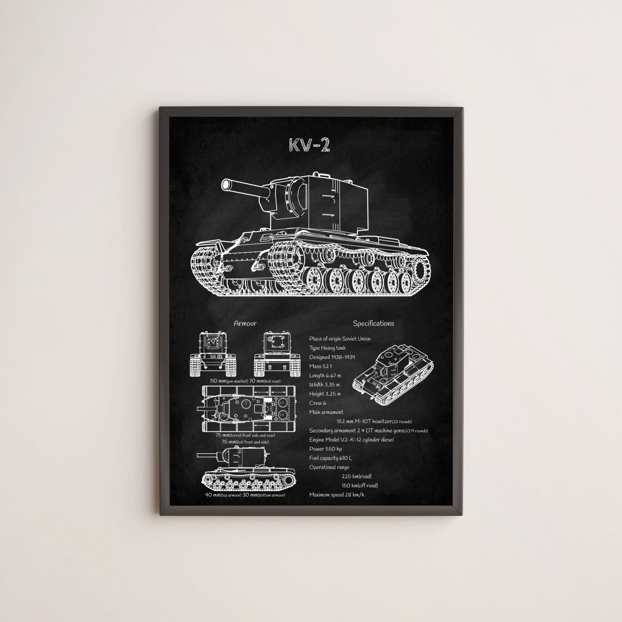 Soviet KV-2 Heavy Tank Blueprint WW2 Poster Wall Decor - Etsy