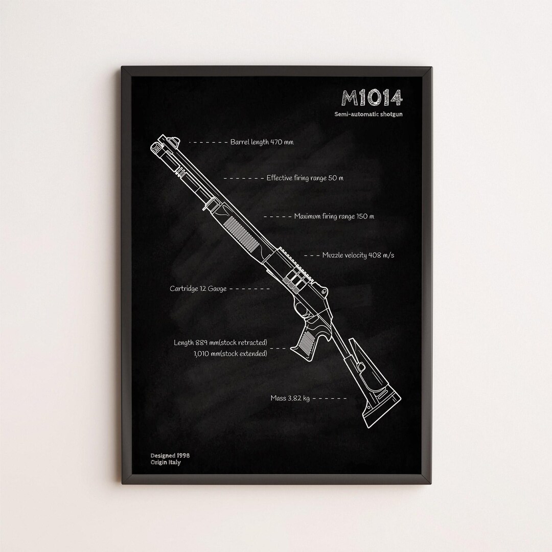 M1014 Shotgun Blueprint Poster — Tactical Benelli M4 Wall Art for Gun ...