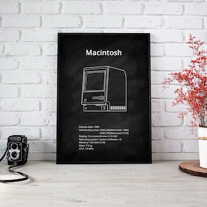 Apple Macintosh Blueprint Poster | Vintage Computer Wall Art for Retro ...