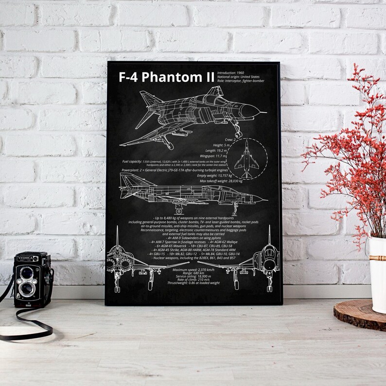 Mcdonnell Douglas F-4 Phantom II Fighter Aircraft Blueprint Poster Wall ...