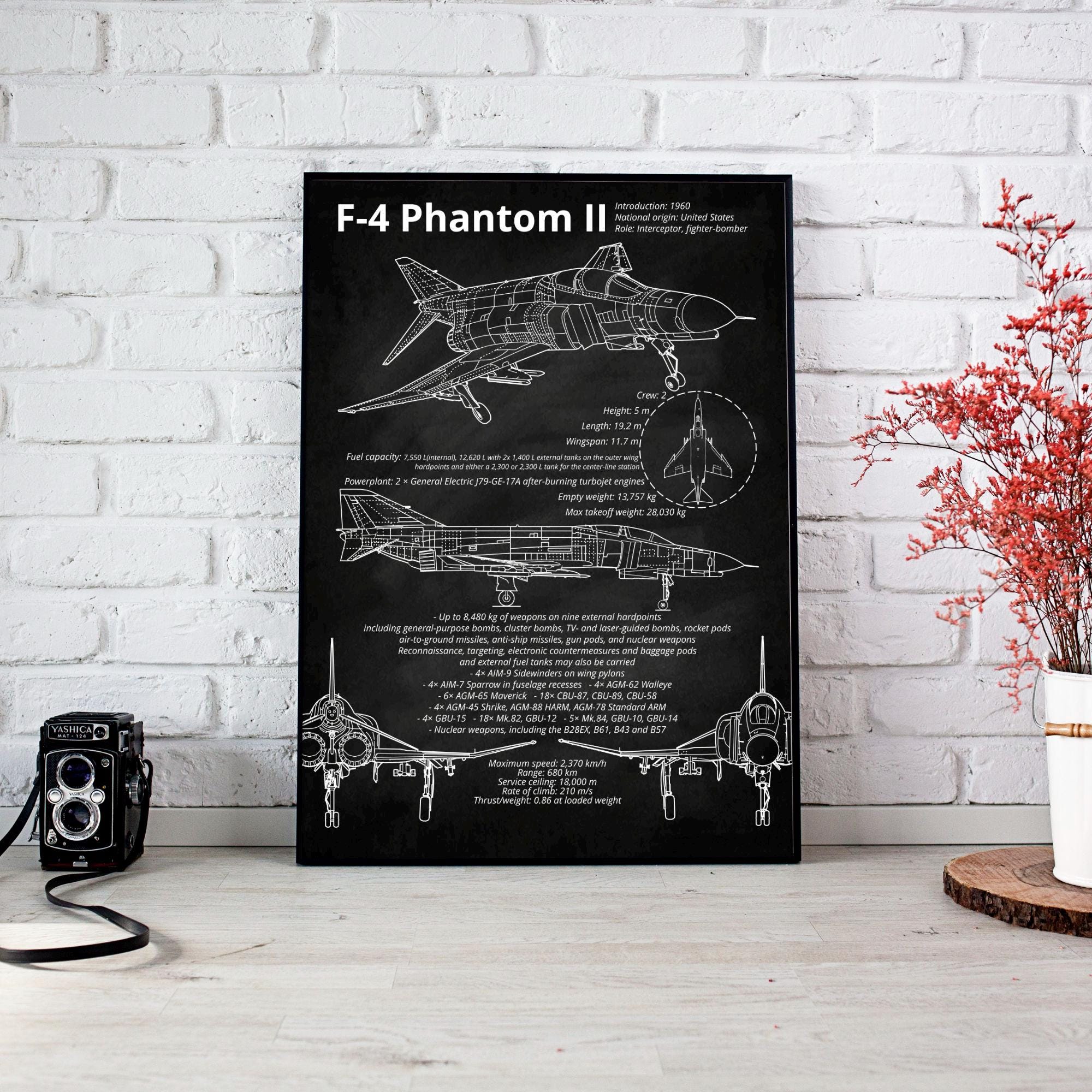 Mcdonnell Douglas F-4 Phantom II Fighter Aircraft Blueprint Poster Wall ...