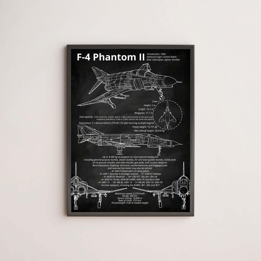 Mcdonnell Douglas F-4 Phantom II Fighter Aircraft Blueprint Poster Wall ...