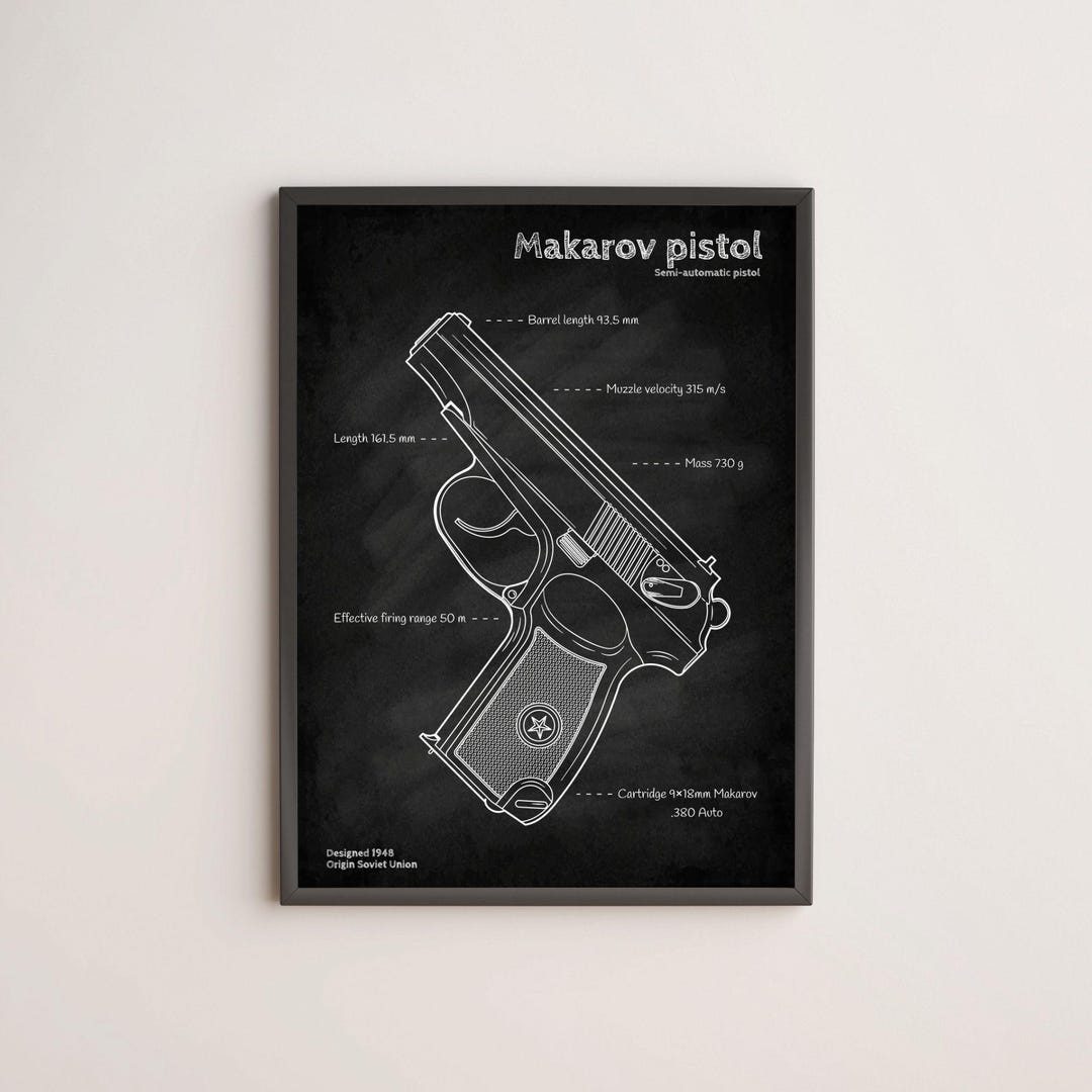 Makarov PM Pistol Blueprint Poster Wall Art - Etsy