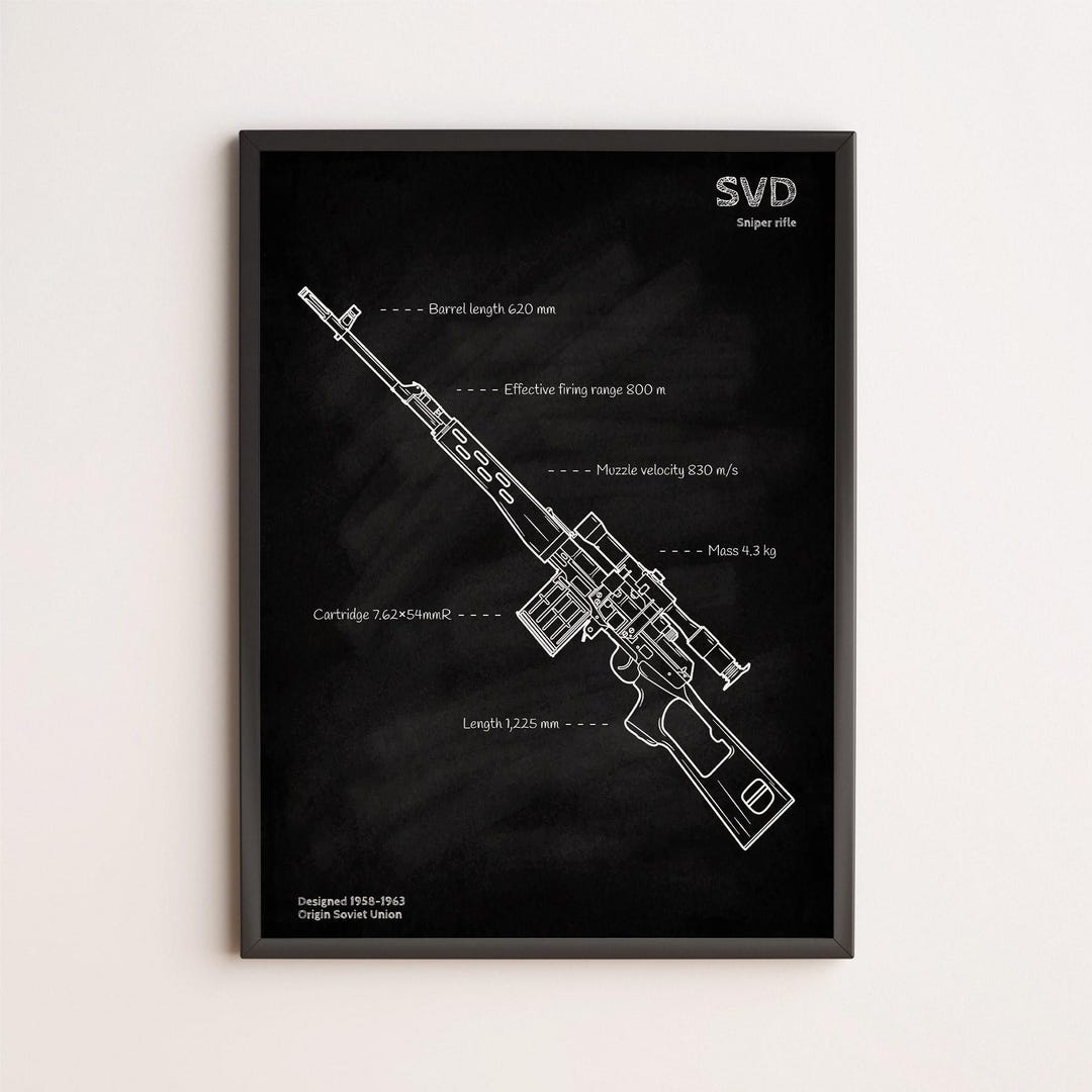 SVD Rifle Schematic Wall Art | Dragunov Blueprint Poster Print ...