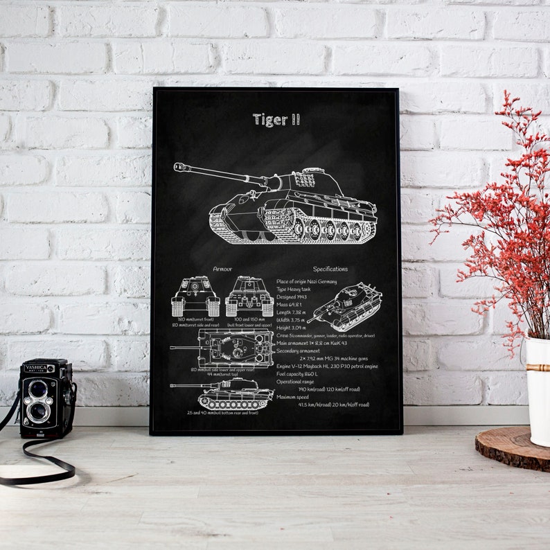 King Tiger II German Heavy Tank WW2 Blueprint Poster Wall Art - Etsy