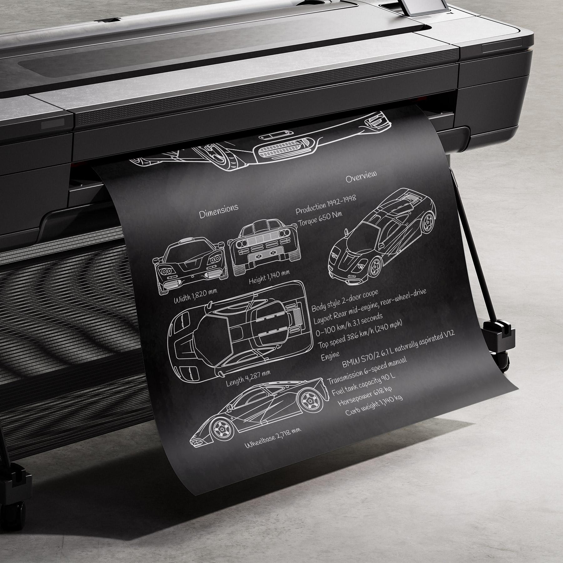 Mclaren F1 Blueprint Poster, Legendary Supercar Wall Art, F1 Racing ...