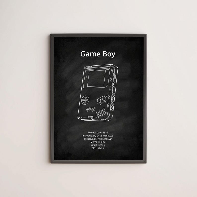 Nintendo Game Boy Blueprint Poster - Retro Gaming Wall Art, Vintage ...