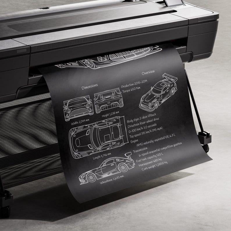 Mercedes-amg GT3 Blueprint Poster | Racing Car Wall Art | Motorsport ...