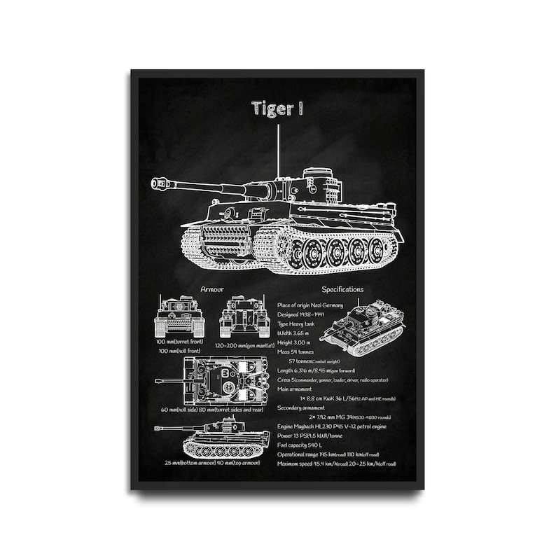 Tiger I Tank Blueprint Poster — WWII German Heavy Tank Wall Art for ...