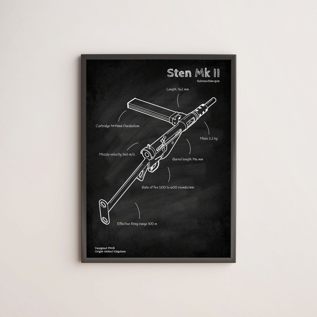 UK Sten MK II Submachine Gun Weapon Blueprint WW2 Poster Wall Decor - Etsy