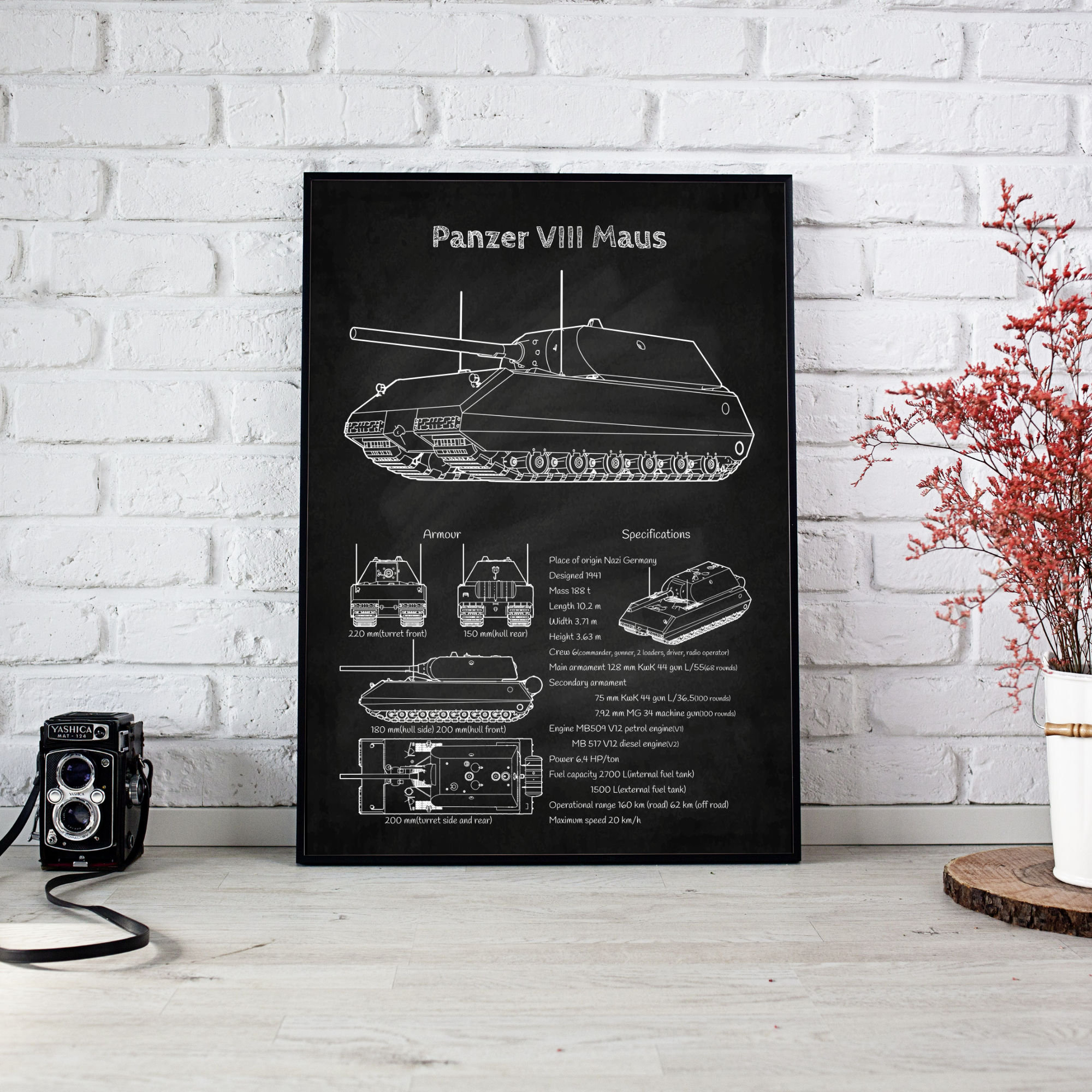 Panzer VIII Maus Tank Blueprint Poster - WW2 German Super Heavy Tank ...