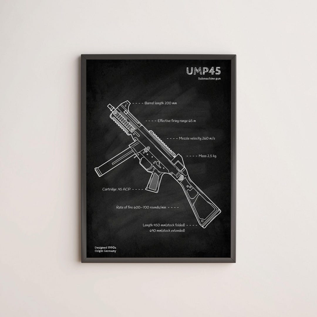 UMP45 Submachine Gun Blueprint Poster Wall Art - Etsy