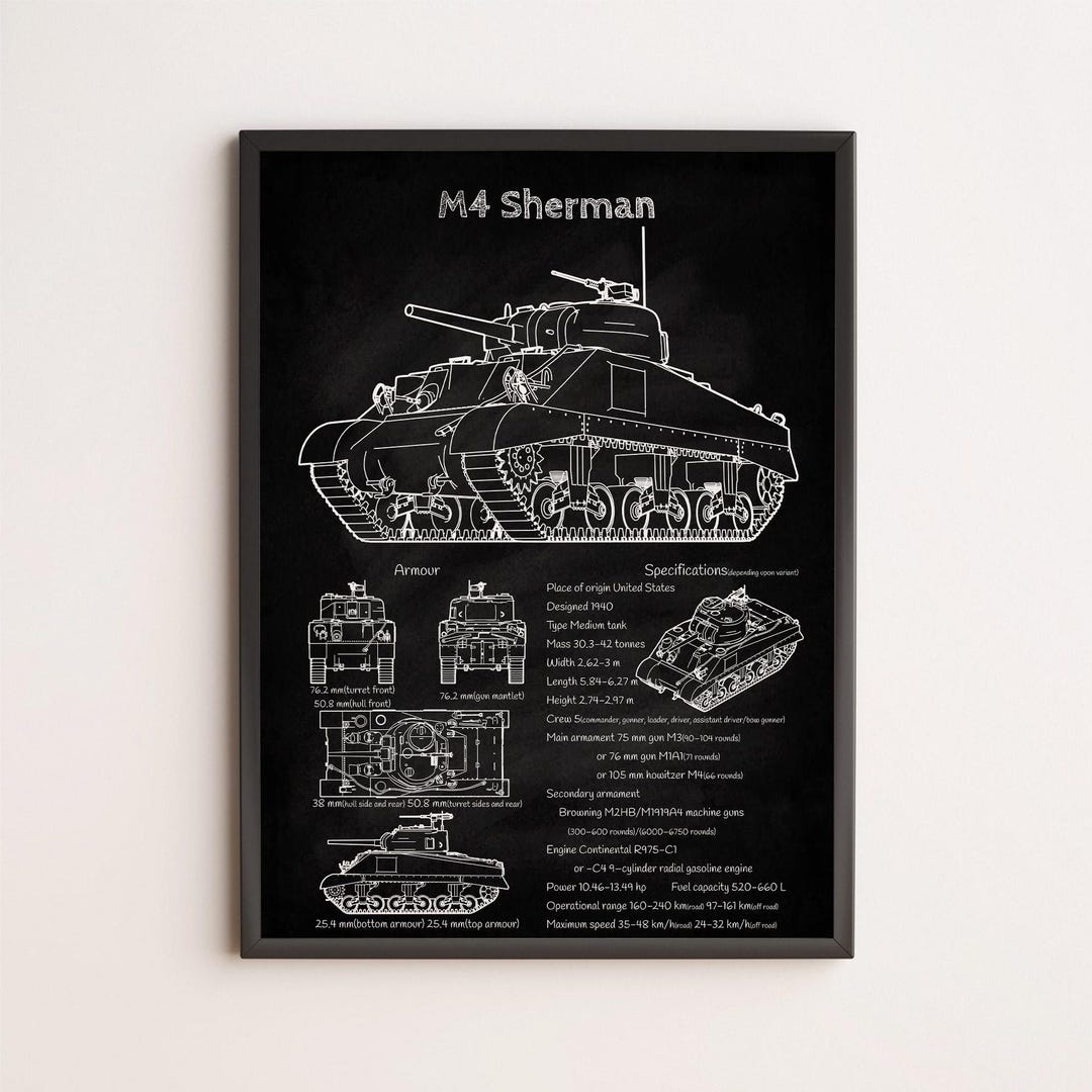 M4 Sherman Blueprint Gift - Vintage Military Tank Art Poster - Etsy