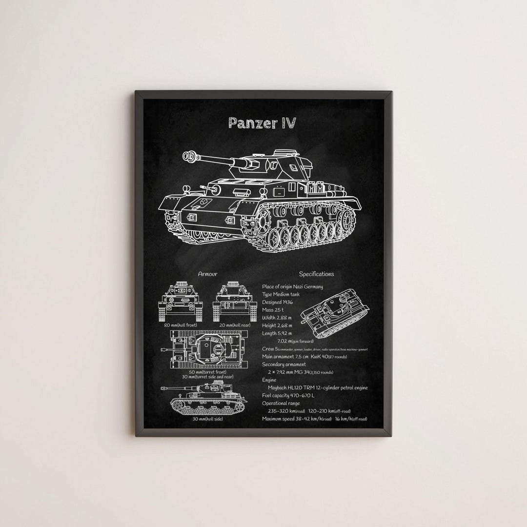 Panzer IV Blueprint Poster | WWII German Tank Wall Art for Military ...