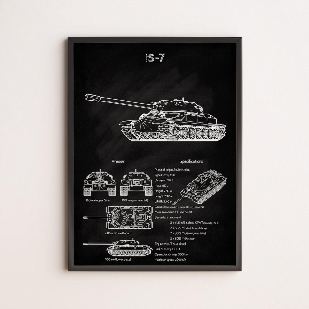Soviet IS-7 Heavy Tank Blueprint Poster | WWII & Cold War Military ...