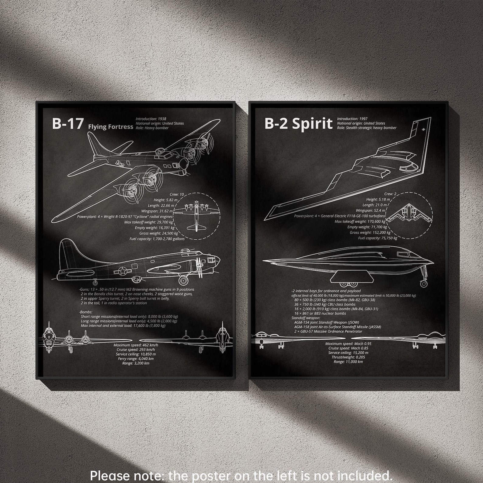 B-2 Spirit Stealth Bomber Blueprint Poster | Modern Military Aircraft ...