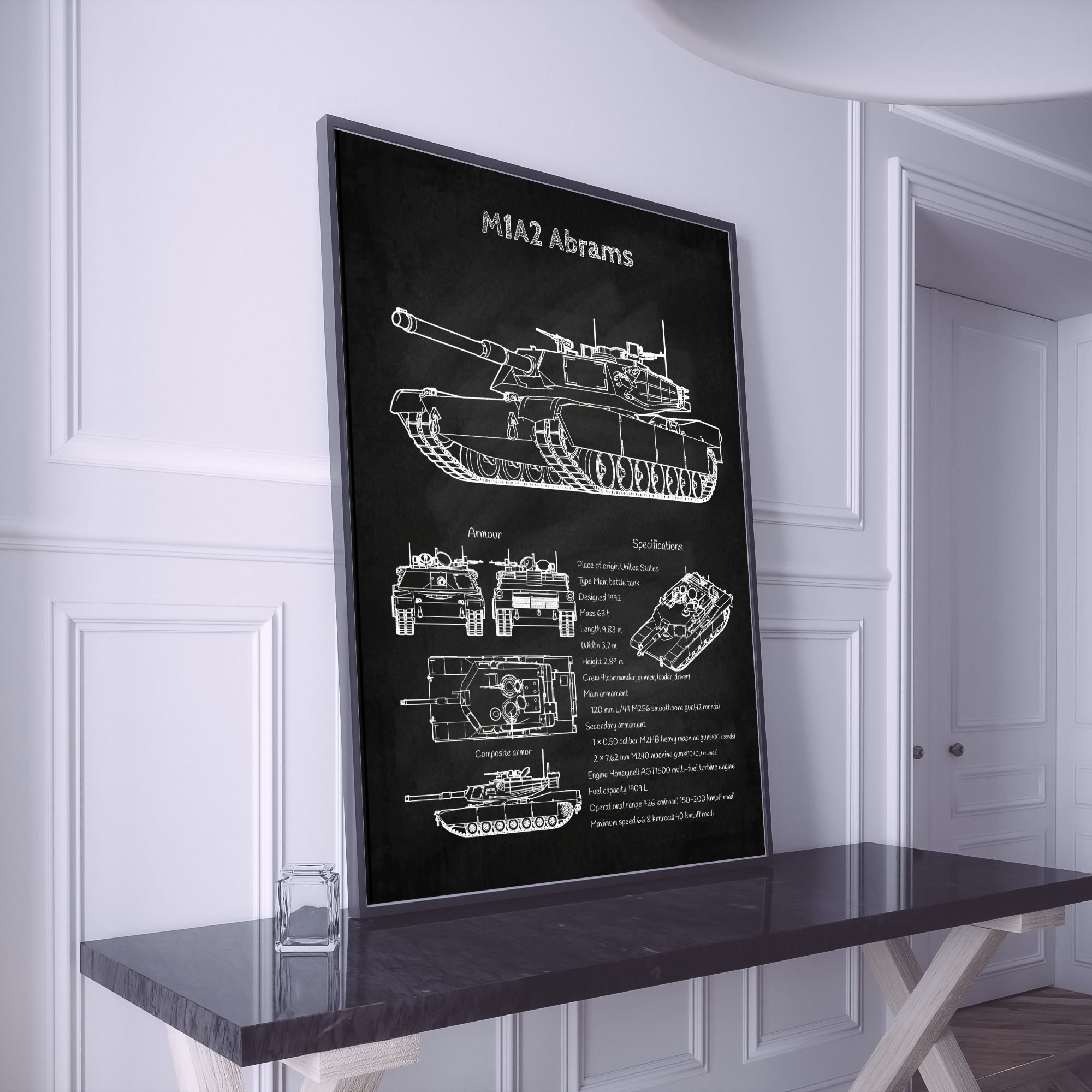M1A2 Abrams Tank Blueprint Poster | Modern Military Vehicle Wall Art ...