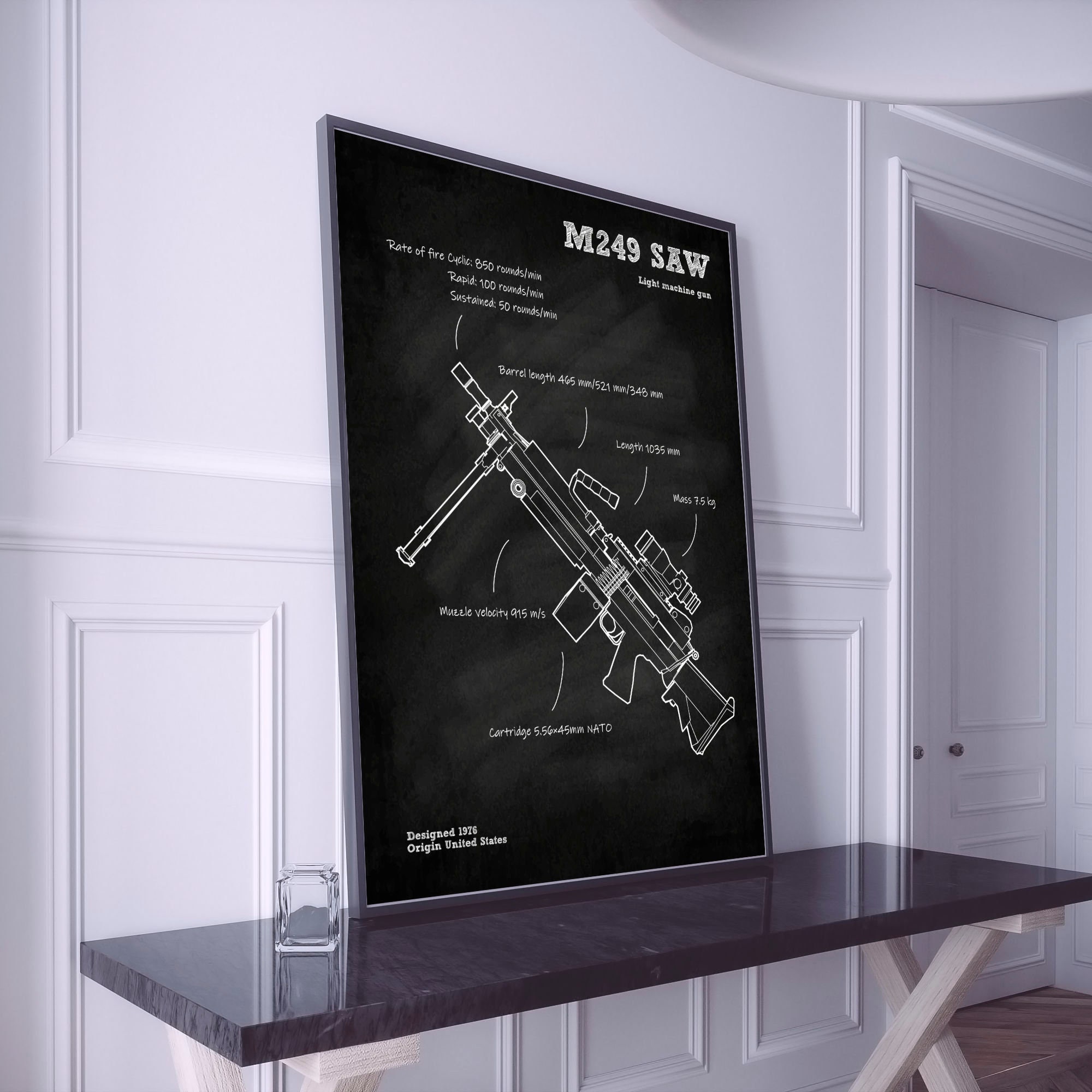 US Army M249 Machine Gun Weapon Blueprint Wooden Framed Poster - Etsy