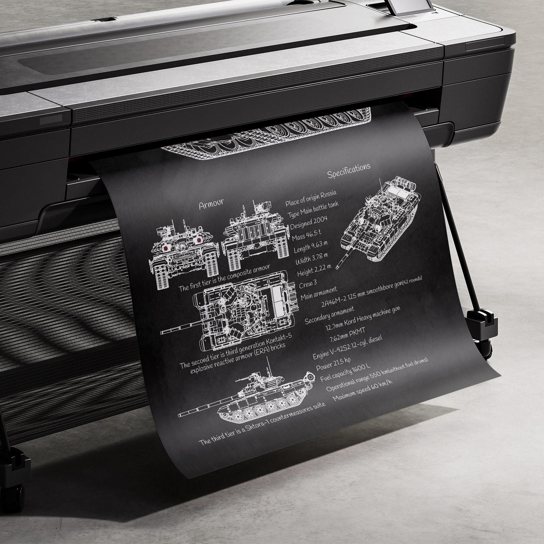 T-90A Main Battle Tank Blueprint Poster – Detailed Military Wall Art ...