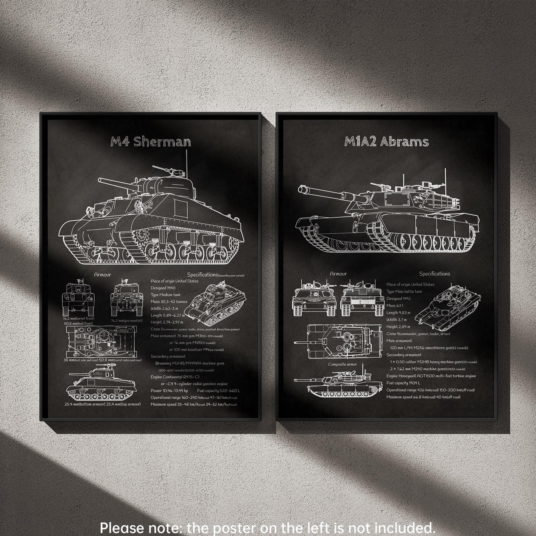 M1A2 Abrams Tank Blueprint Poster | Modern Military Vehicle Wall Art ...