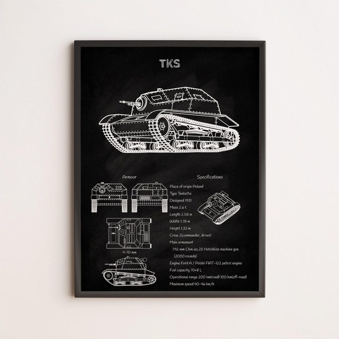 Poland TKS Tank Blueprint Poster | WWII Light Tank Wall Art for ...