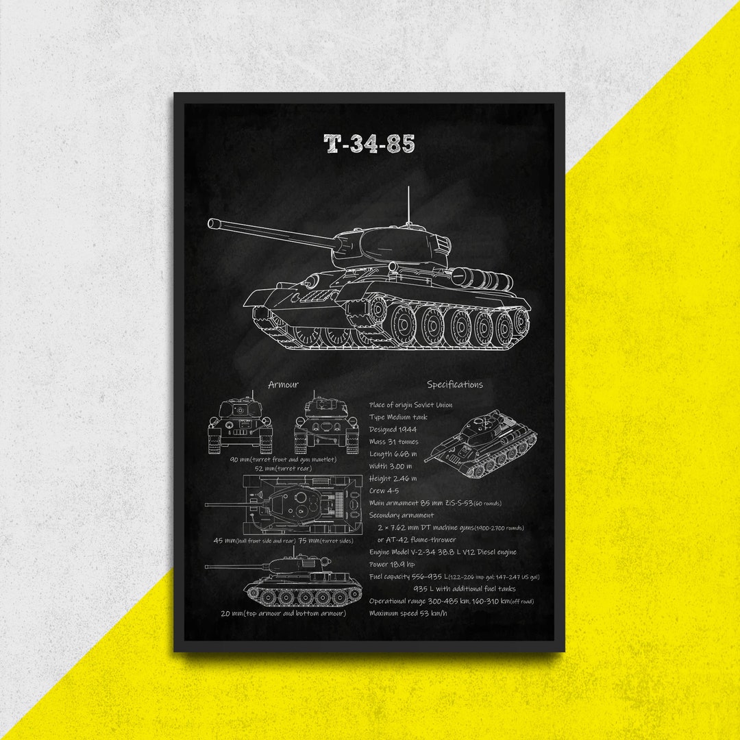 Soviet Union T-34-85 Medium Tank Blueprint Wooden Framed Poster - Etsy