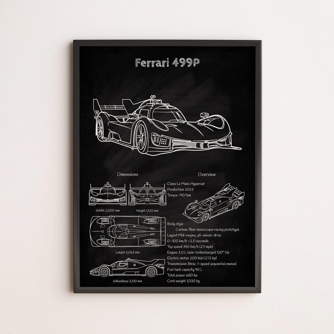 Ferrari 499P Blueprint Poster – Le Mans Hypercar Wall Art, Racing ...