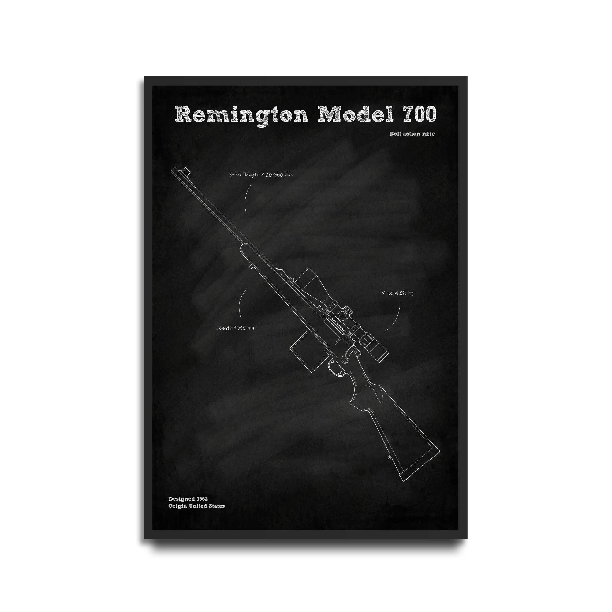 US Army Remington Model 700 Rifle Weapon Blueprint Wooden Framed Poster ...