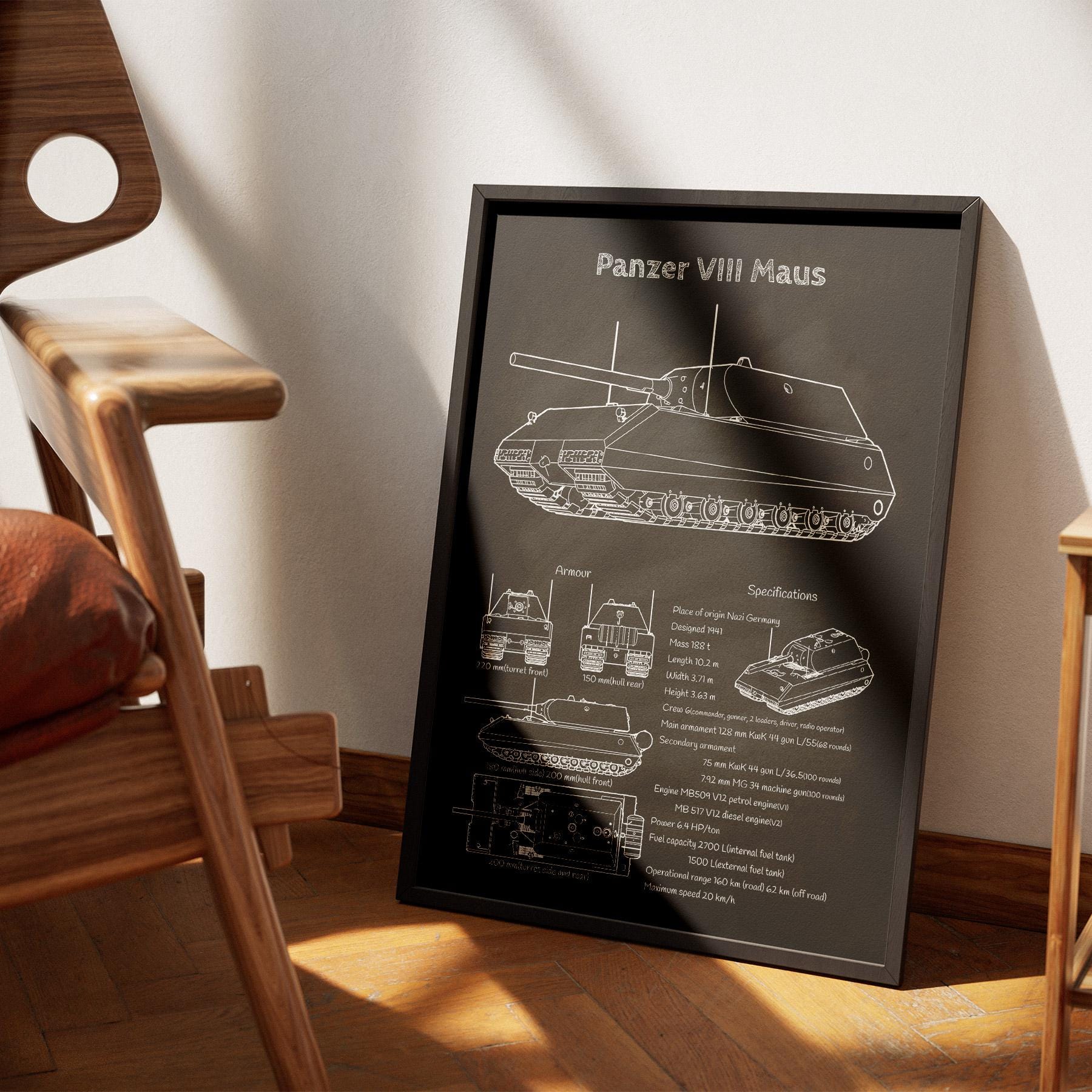 Panzer VIII Maus Tank Blueprint Poster - WW2 German Super Heavy Tank ...