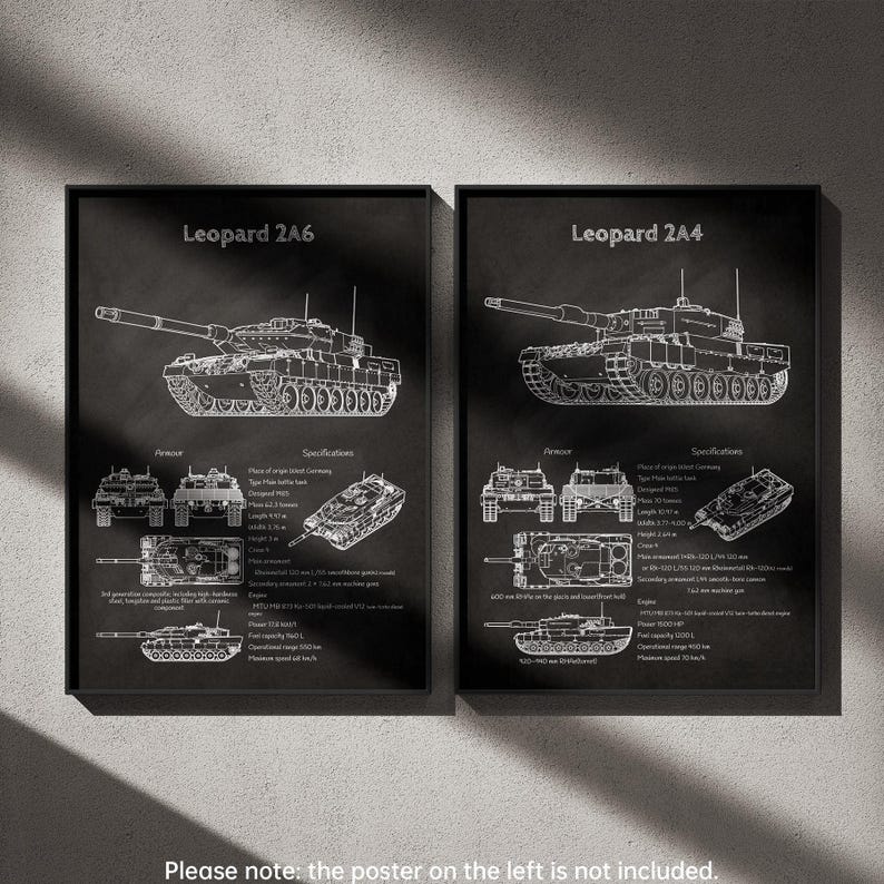 Leopard 2 Tank Blueprint Poster - Military Wall Art - Tank Enthusiast ...