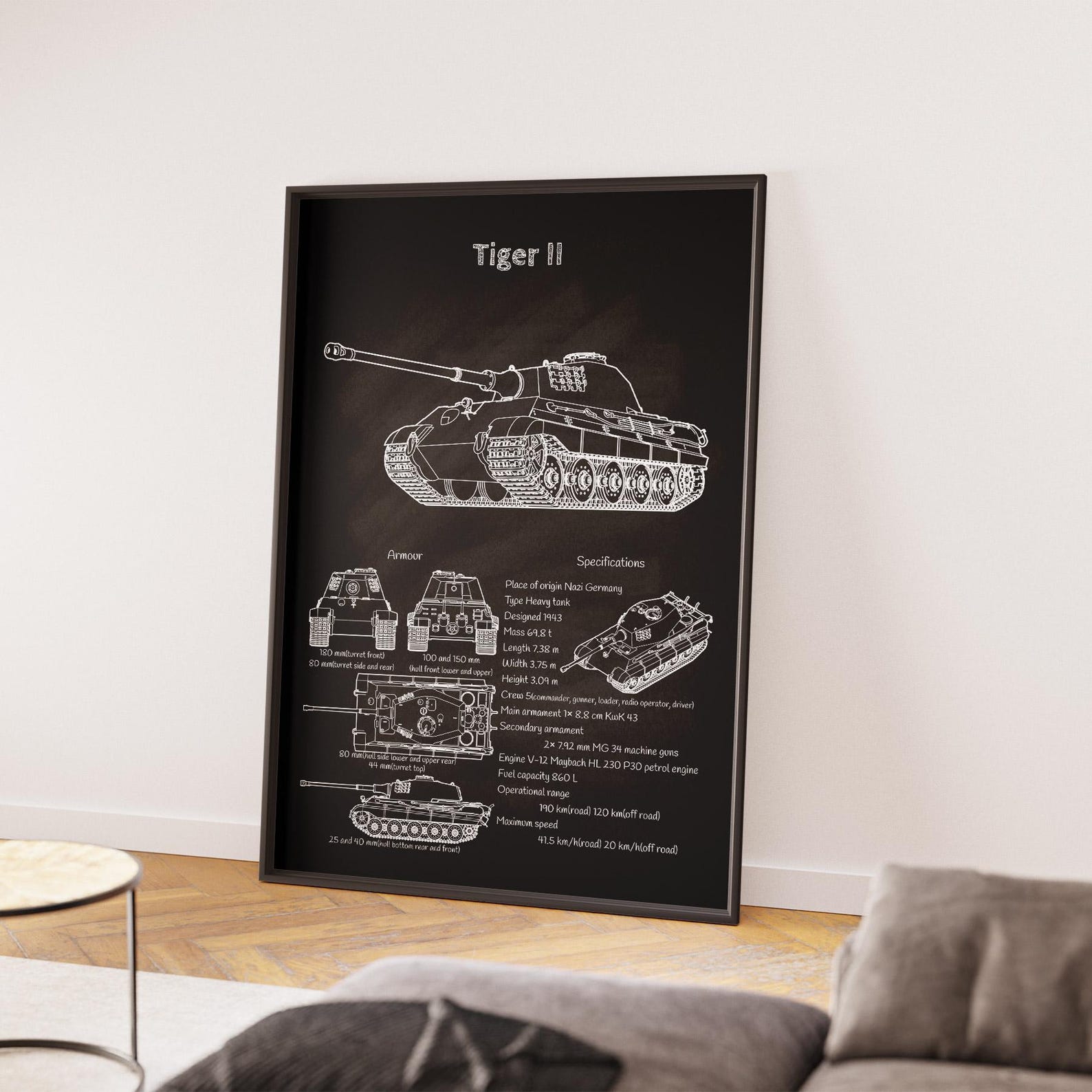 Tiger II Blueprint Poster | WWII German Heavy Tank Wall Art for ...
