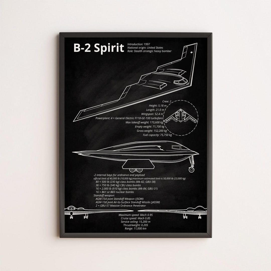 B-2 Spirit Stealth Bomber Blueprint Poster | Modern Military Aircraft ...