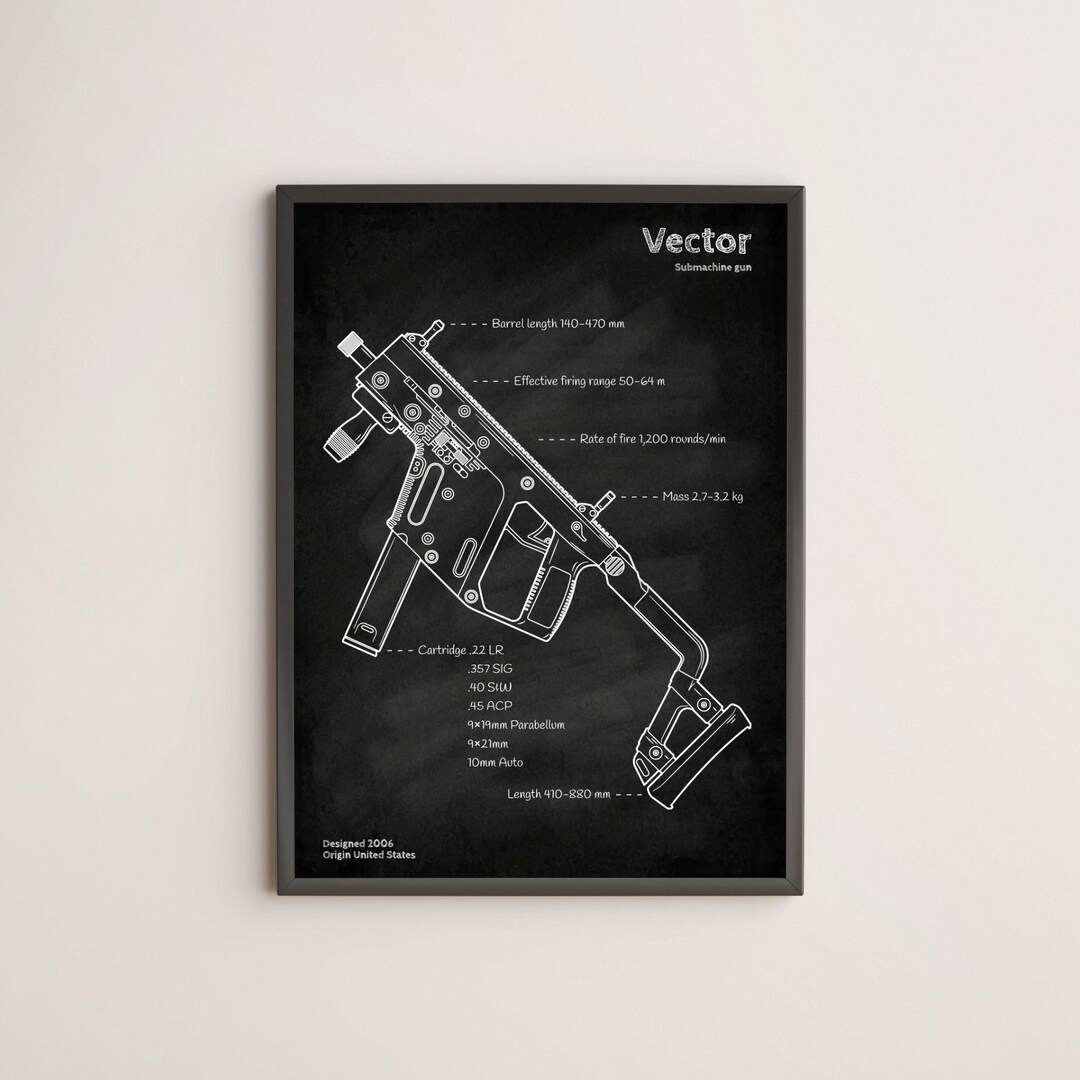 Vector Submachine Gun Blueprint Poster Wall Art - Etsy