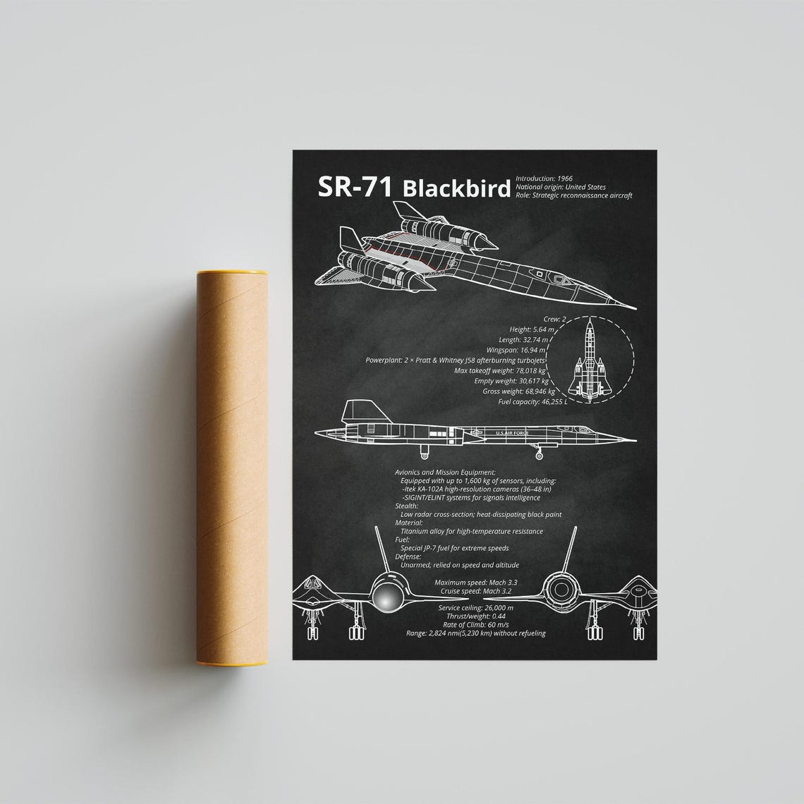 SR-71 Blackbird Blueprint Poster | Cold War Spy Plane Wall Art for ...