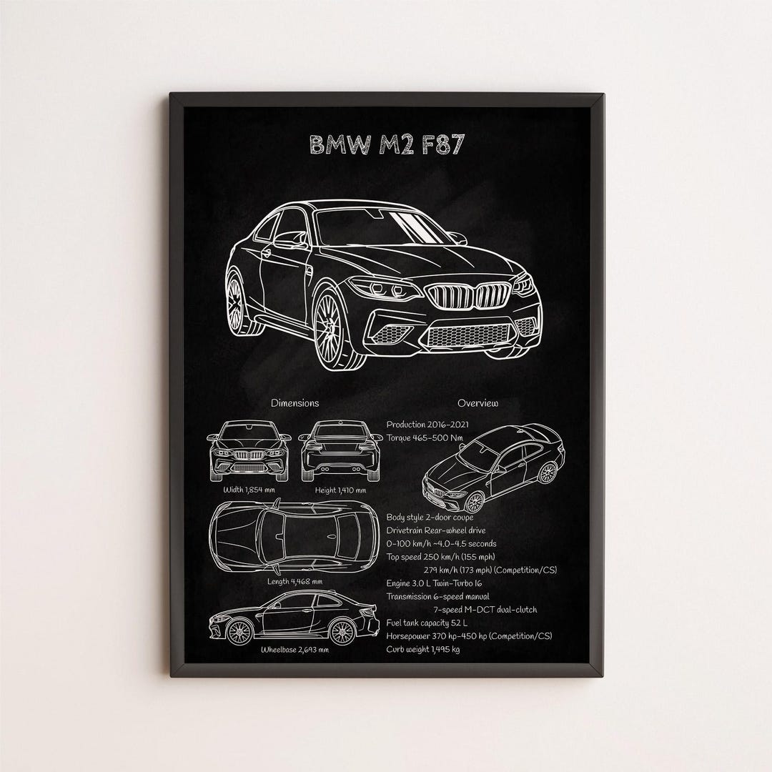 BMW M2 F87 Blueprint Poster, Performance Car Wall Art, Motorsport ...