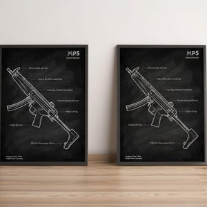 MP5 Submachine Gun Blueprint | Collector's Weapon Art | Military ...